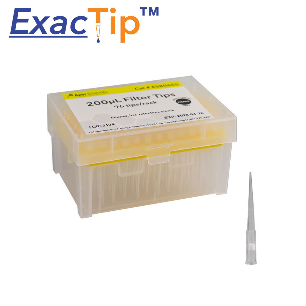 ExacTip Pipette Tips, 200uL, Filter Tip | Azer Scientific